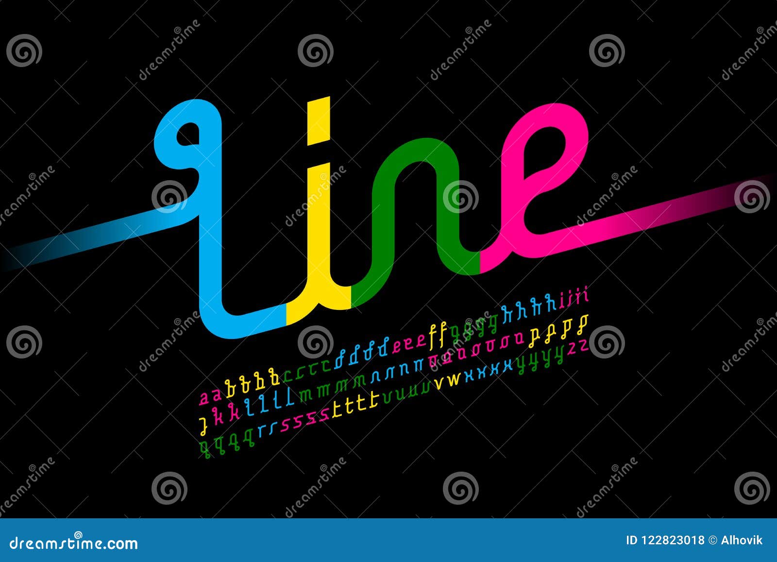 Colorful one line font stock vector. Illustration of light - 122823018