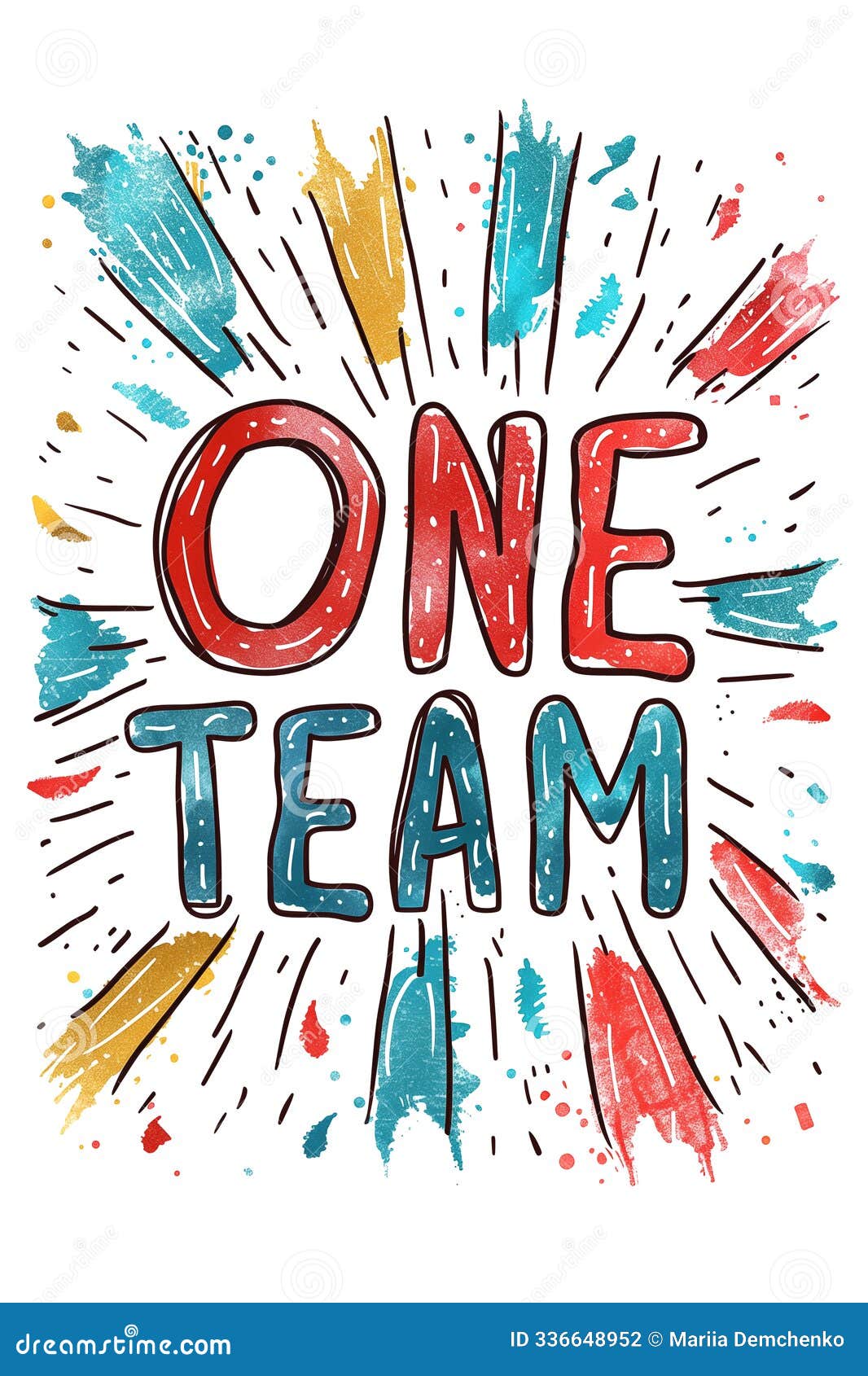 Colorful One Team Typography with Abstract Background Stock Photo ...