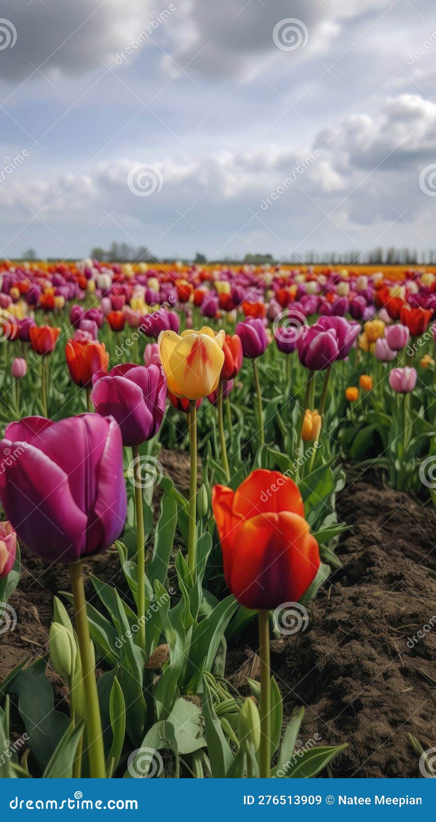 Colorful Open Field with Beautiful Tulips. Generative AI Stock ...