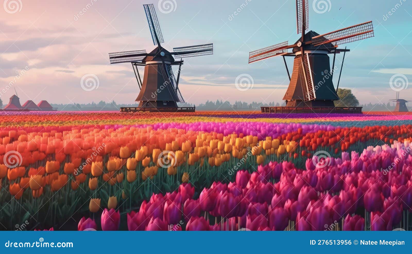 Colorful Open Field with Beautiful Tulips. Generative AI Stock Photo ...