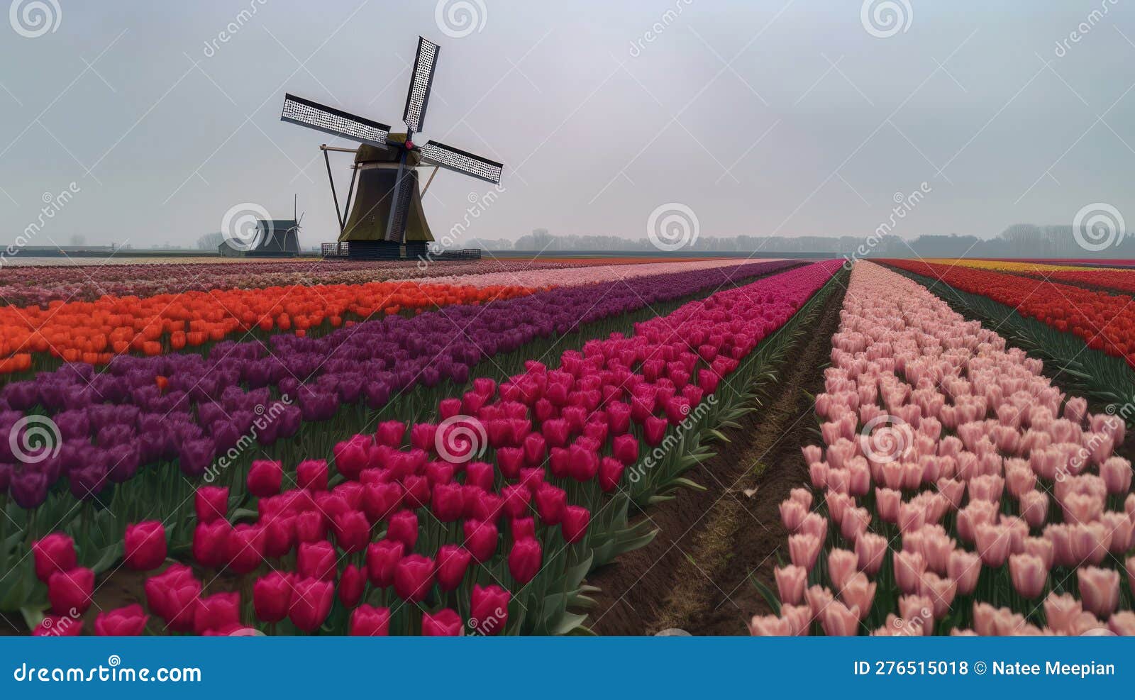 Colorful Open Field with Beautiful Tulips. Generative AI Stock Photo ...