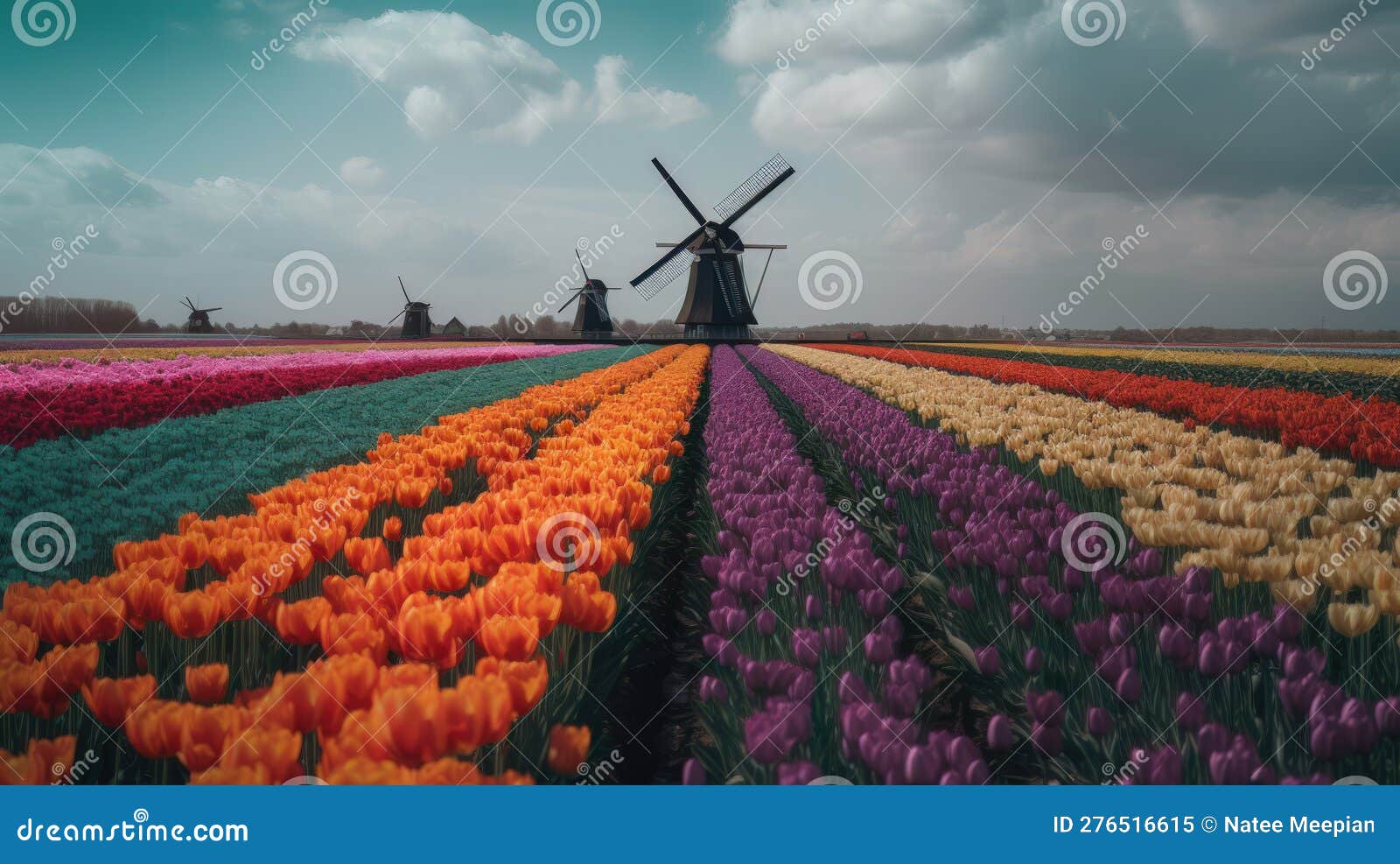 Colorful Open Field with Beautiful Tulips. Generative AI Stock Image ...