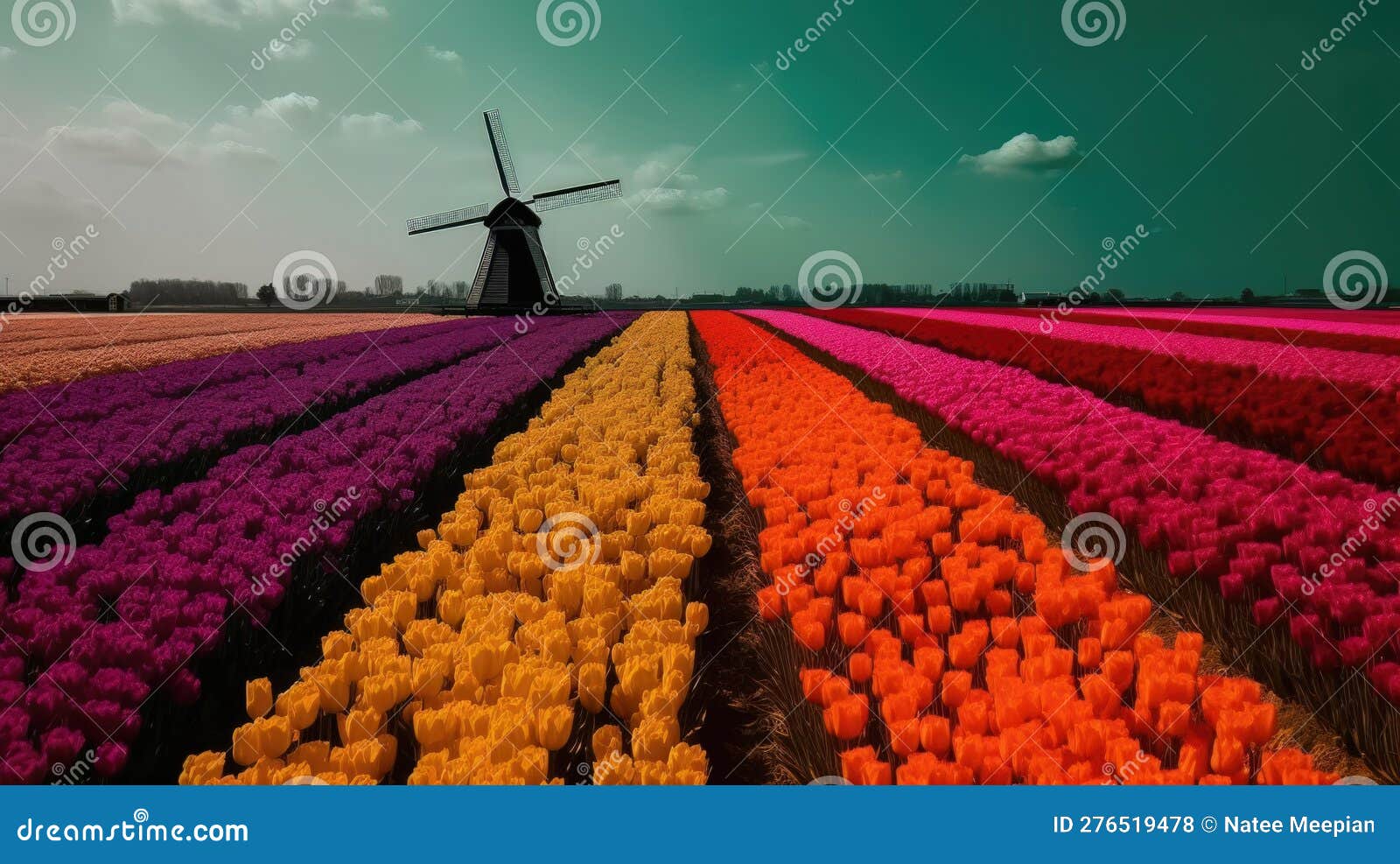 Colorful Open Field with Beautiful Tulips. Generative AI Stock Photo ...