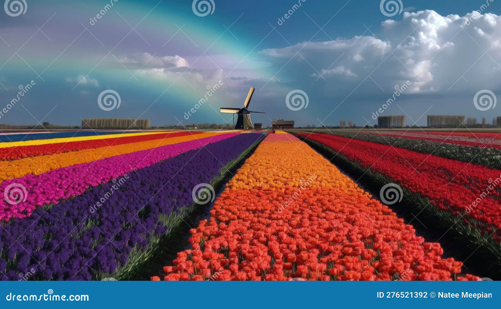 Colorful Open Field with Beautiful Tulips. Generative AI Stock Photo ...