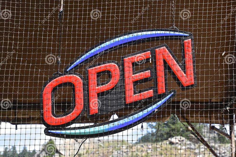 OPEN sign over a netting stock image. Image of signboard - 190837401