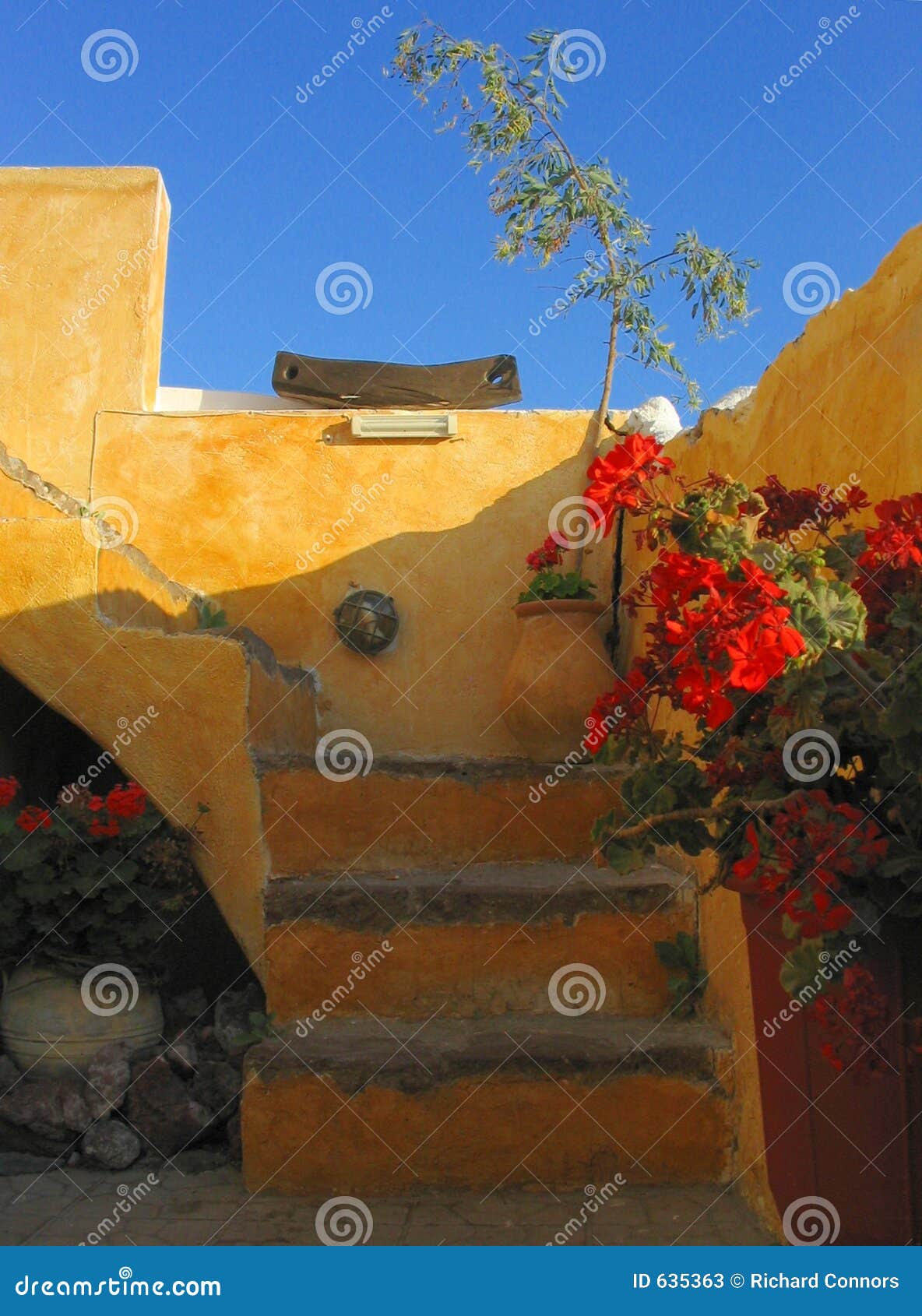 Colorful Orange Stairs. Santorini, Greece Stock Image - Image of thira ...