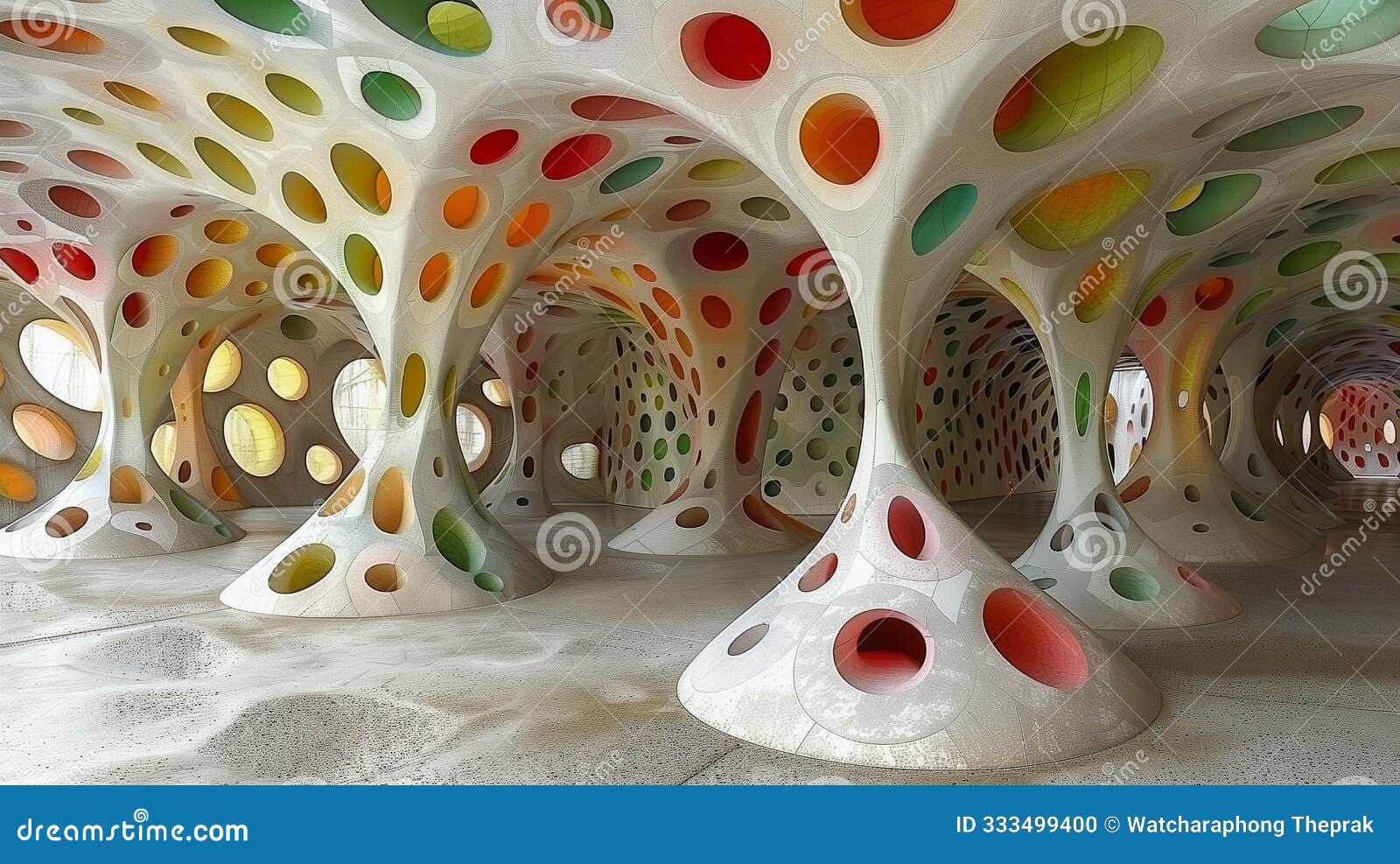 Colorful Organic Architecture with Circular Openings Stock Illustration ...