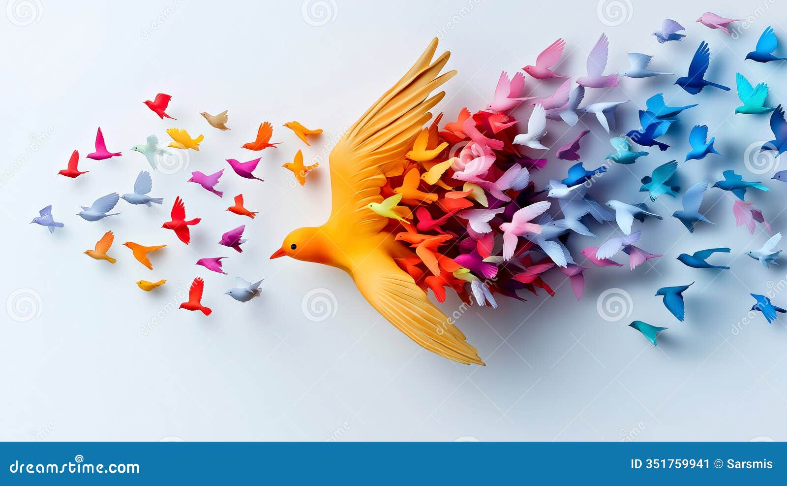 Colorful Origami Birds in Flight Against White Background Stock ...