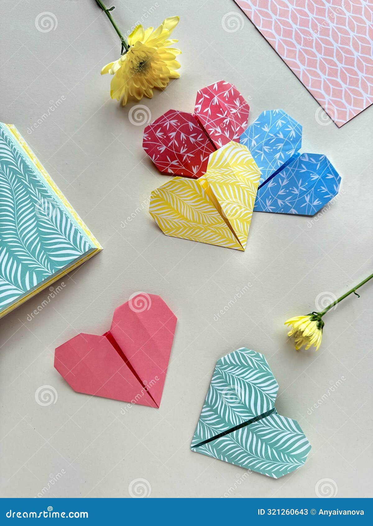 Colorful Origami Paper Hearts in Assorted Patterns and Designs Stock ...
