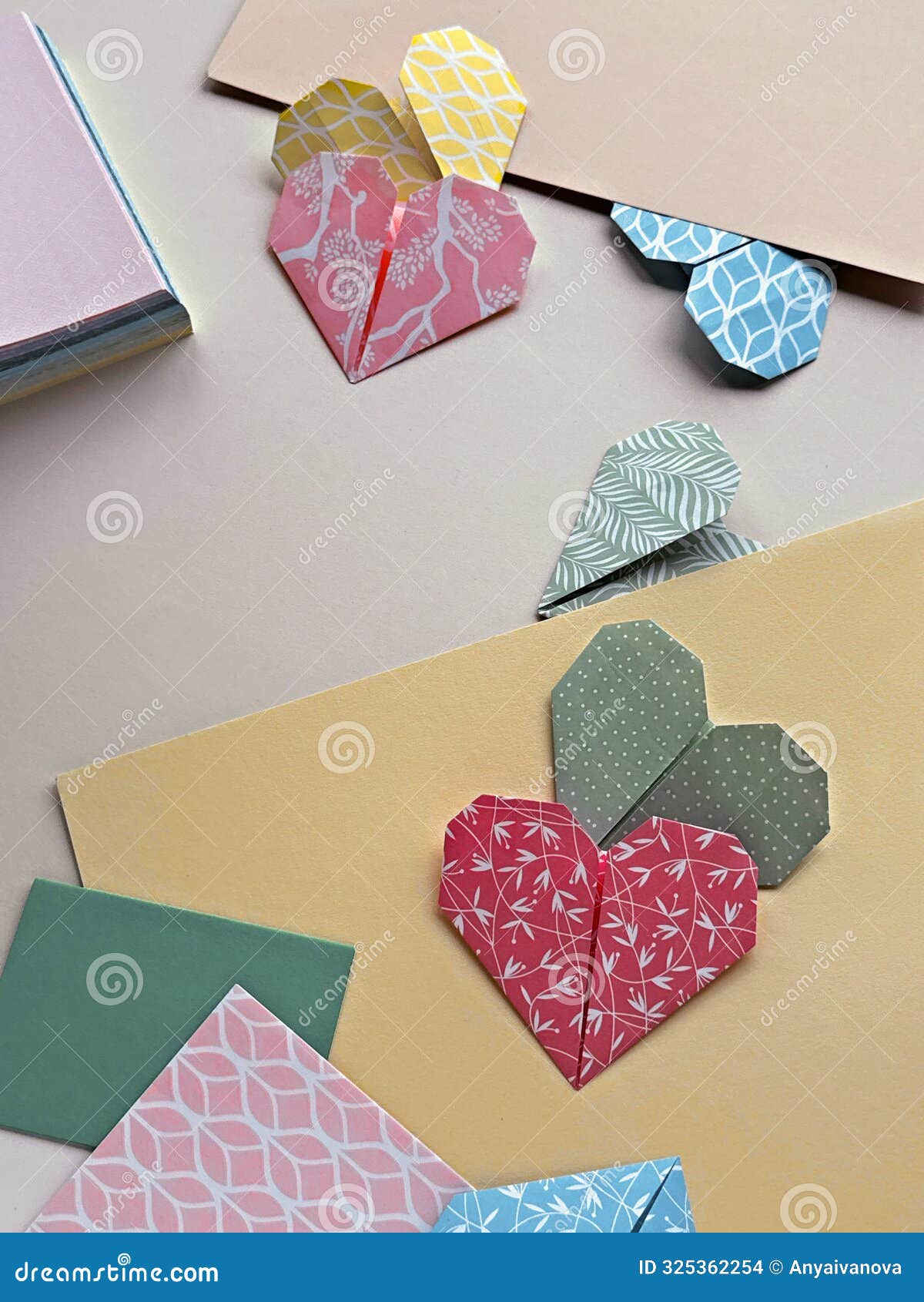 Colorful Origami Paper Hearts in Assorted Patterns and Designs Stock ...