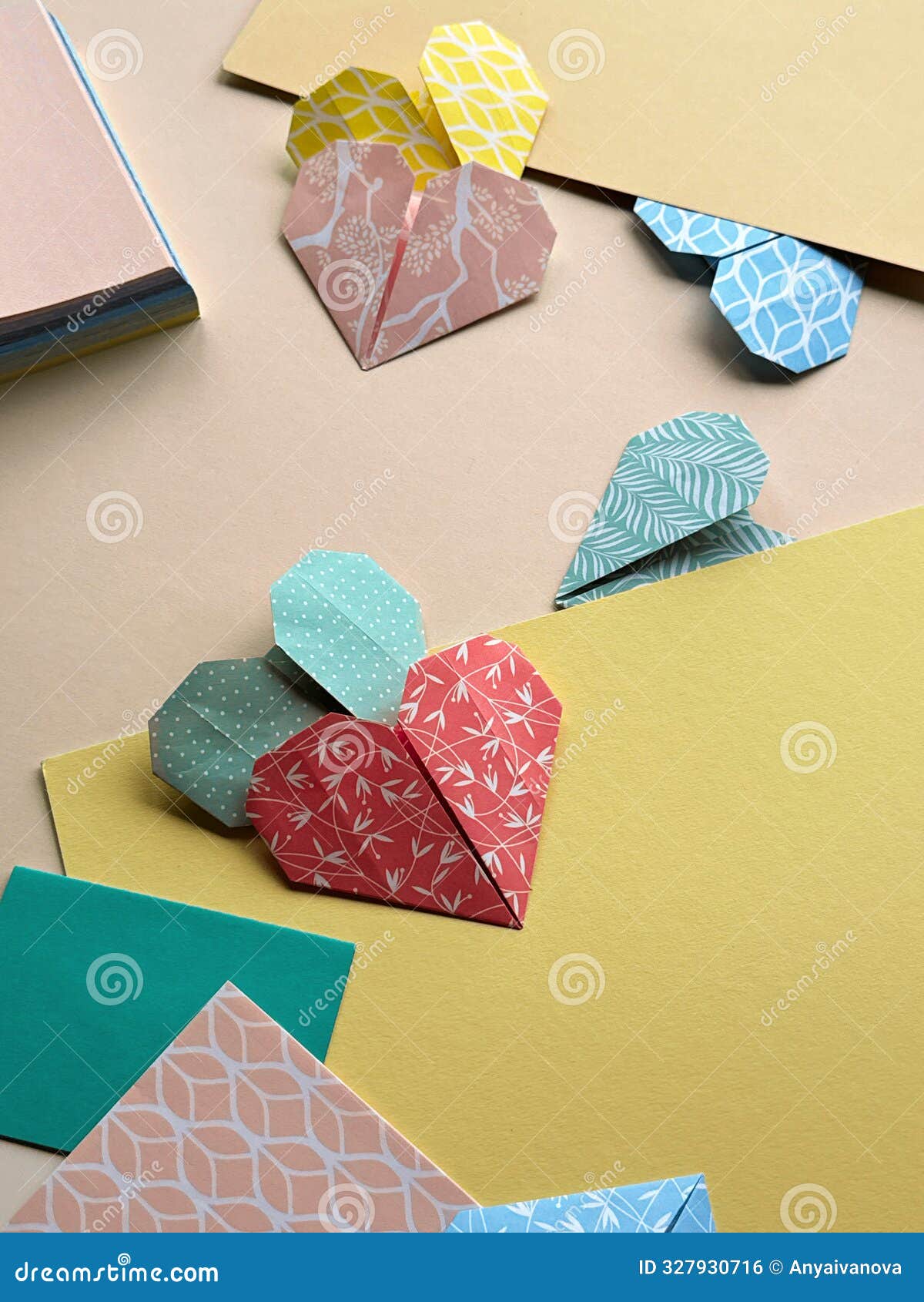 Colorful Origami Paper Hearts in Assorted Patterns and Designs Stock ...