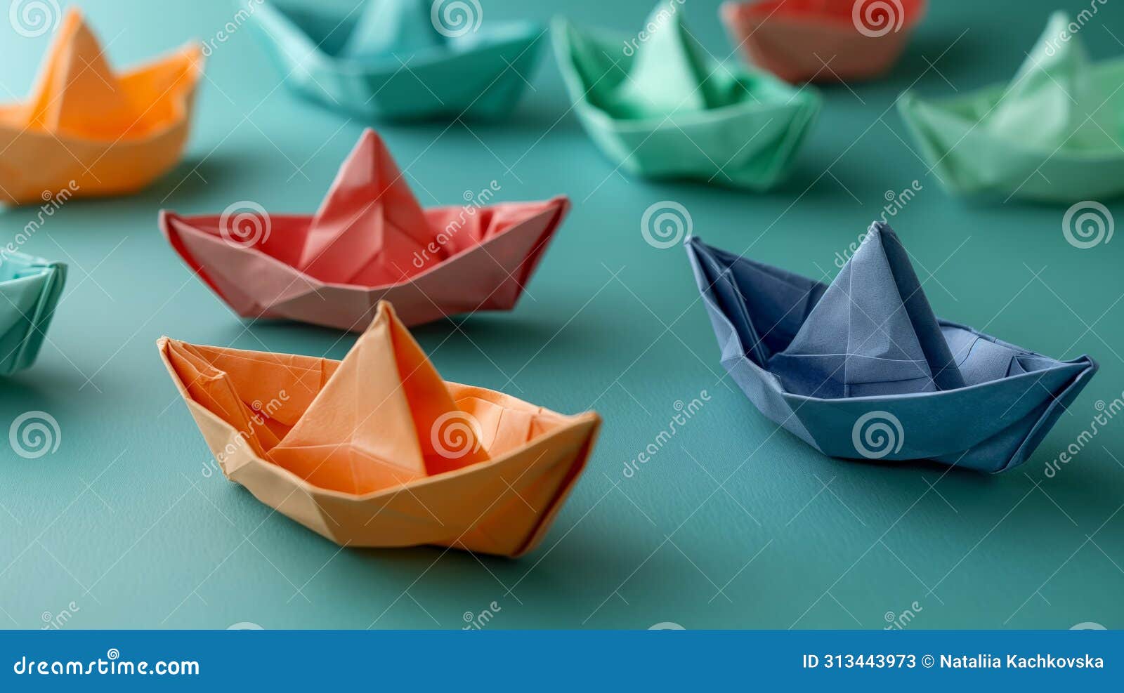 Colorful Origami Ships on Blue Background Stock Illustration ...