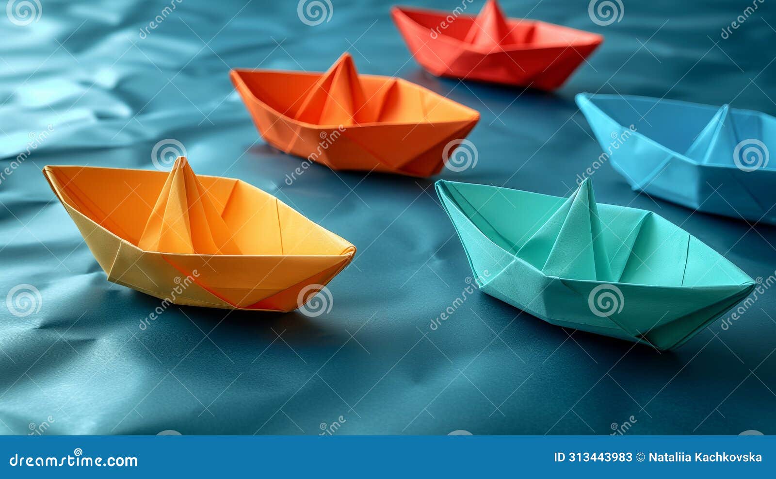 Colorful Origami Ships on Blue Background Stock Illustration ...