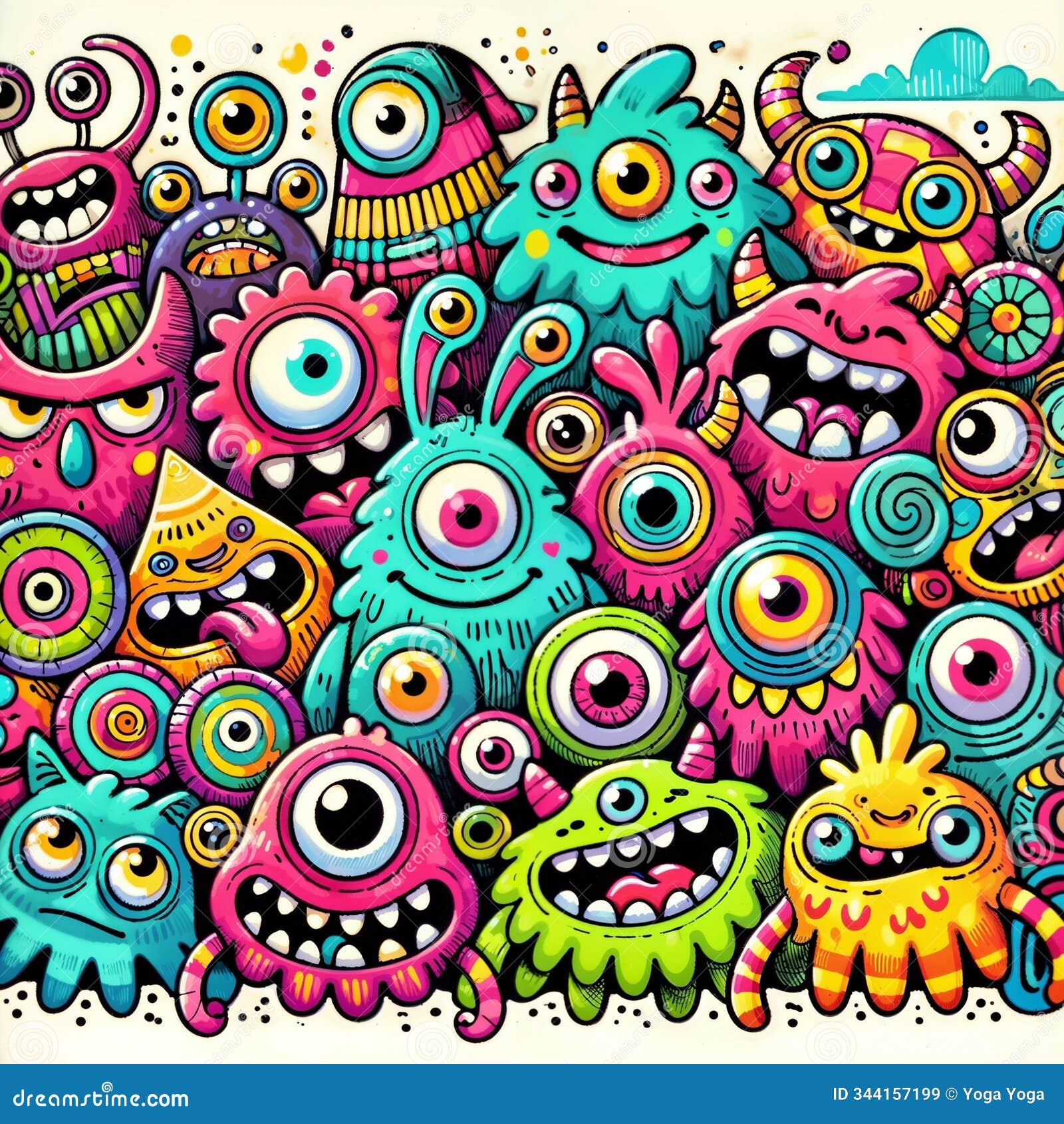Colorful and Original Doodle Illustration Featuring Lively Monster ...