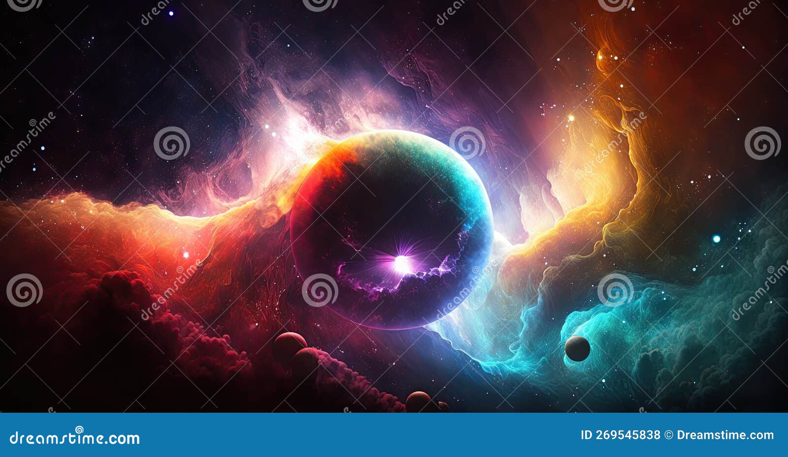 Colorful Outer Space with Constellations, Galaxies, Planets. Generative ...