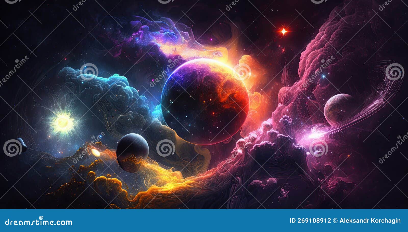 Colorful Outer Space with Constellations, Galaxies, Planets and Nebulae ...