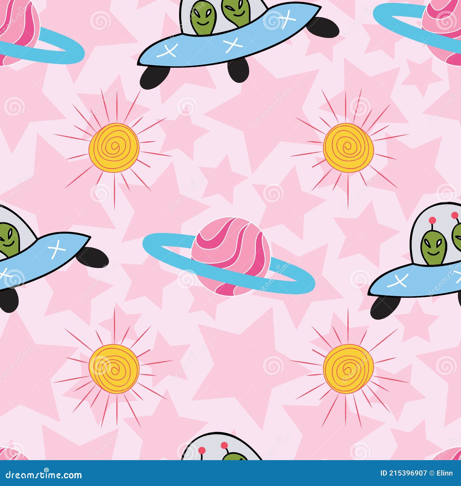 Colorful Outer Space Repeat Pattern on Pink Background Stock Vector ...