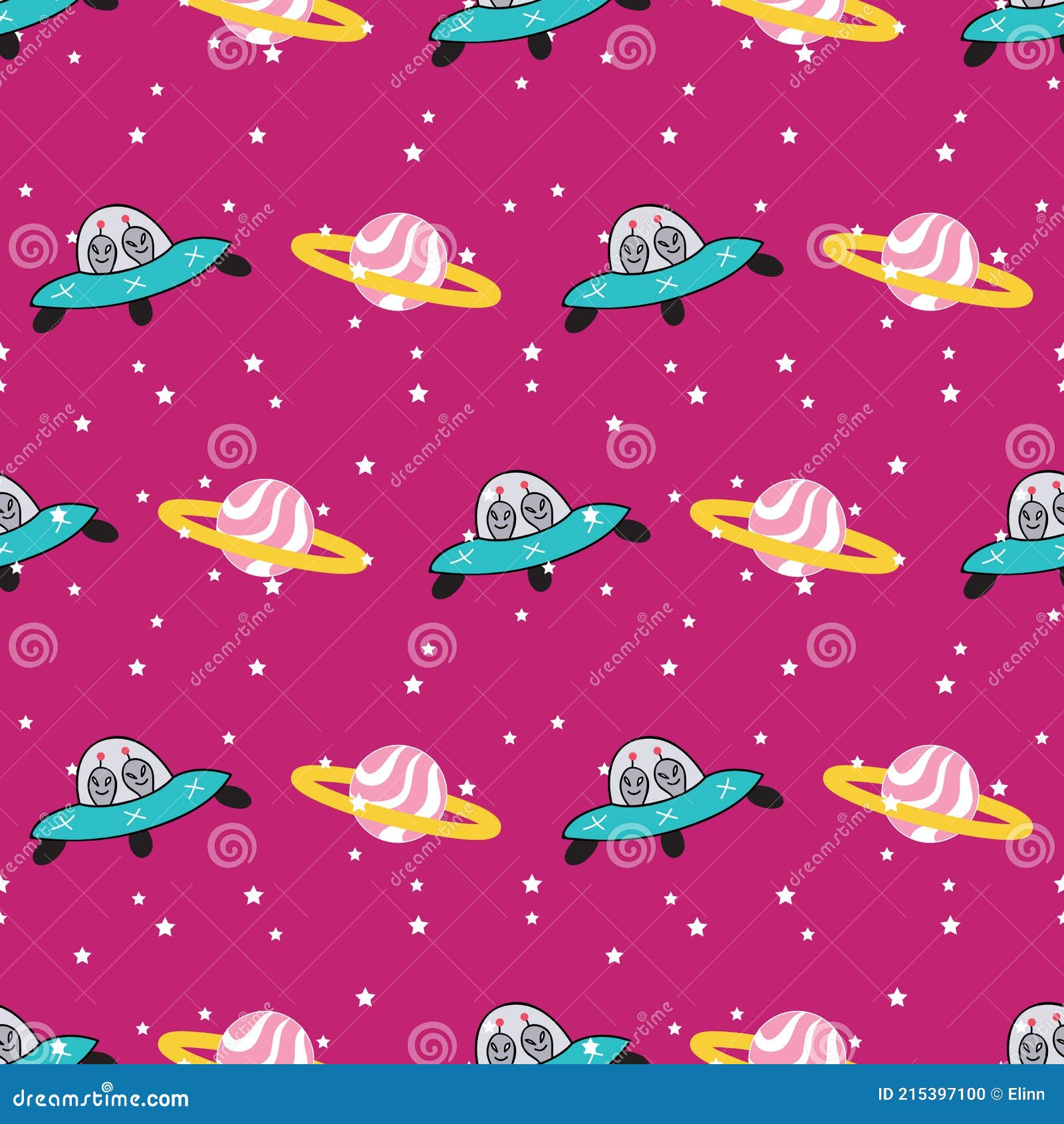 Colorful Outer Space Repeat Pattern on Pink Background Stock Vector ...