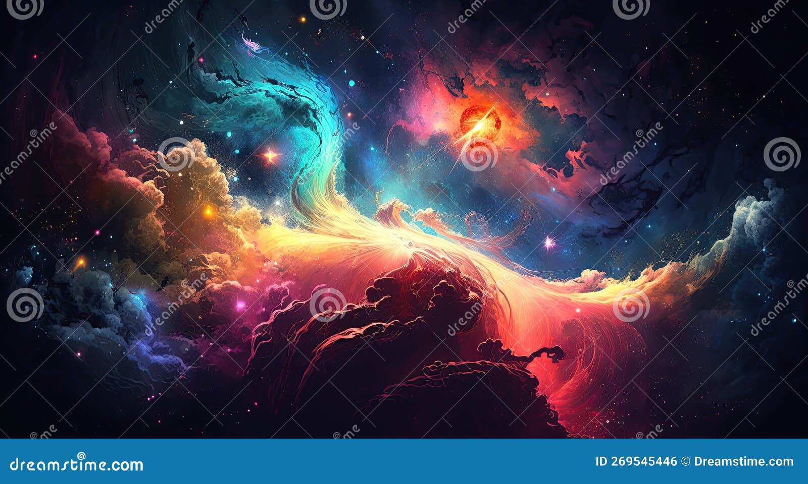 Colorful Outer Space with Stars, Constellations, Galaxies. Generative ...