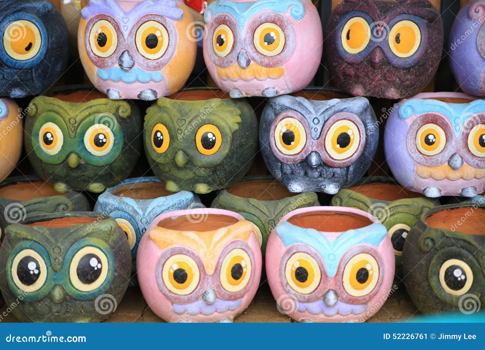 Colorful Owl Design Vase Small Pot. Stock Image - Image of small, rows ...
