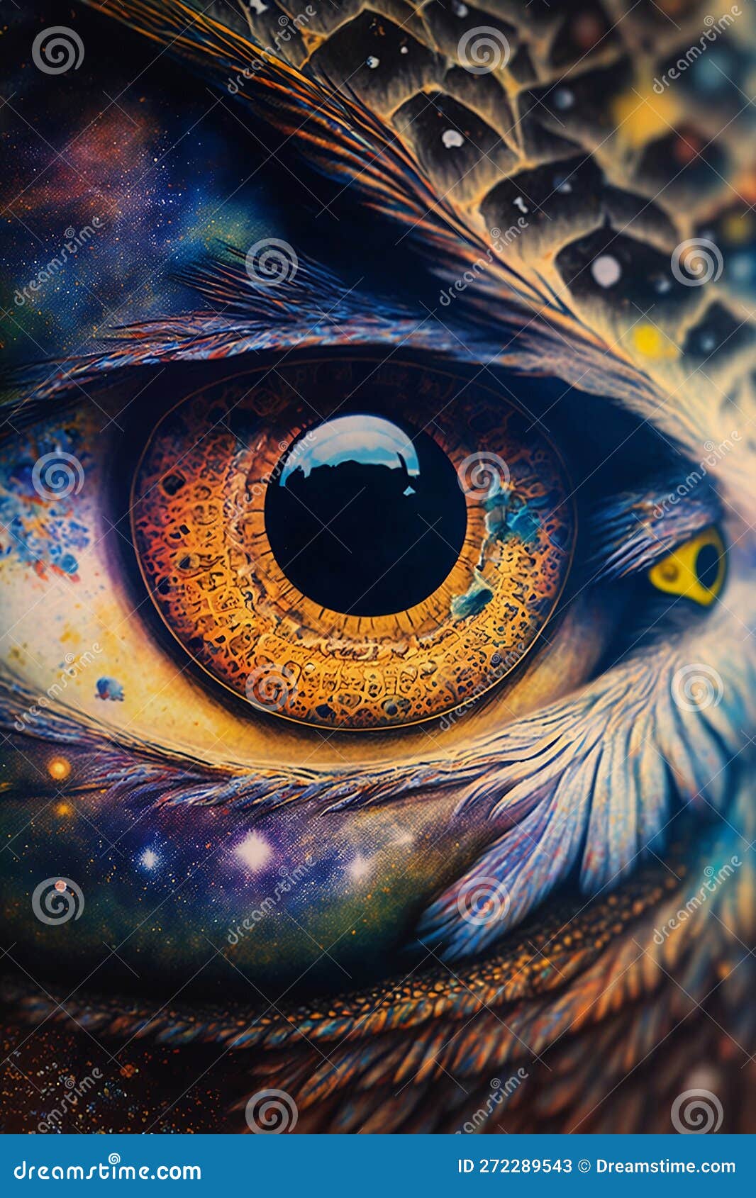 Colorful Owl Eye Staring into Camera Close Up Stock Illustration ...