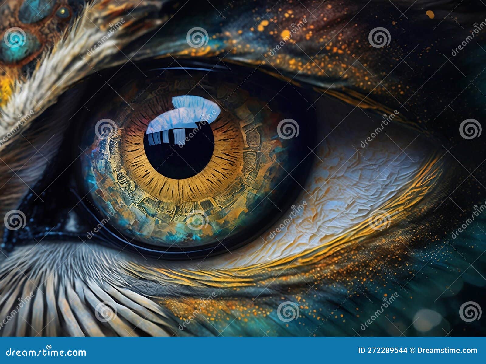 Colorful Owl Eye Staring into Camera Close Up Stock Illustration ...