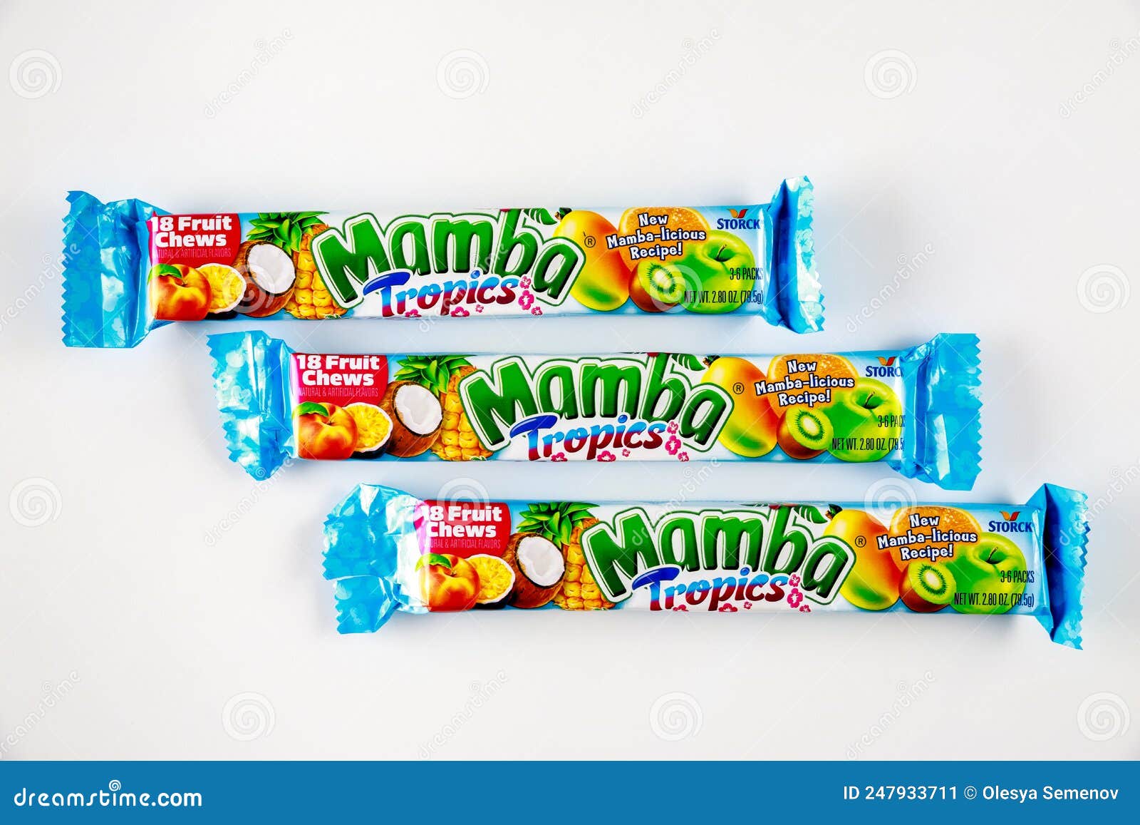 Colorful Packets of Mamba Chewable Candy Isolated on a White Background ...