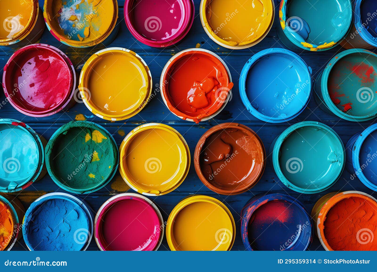 Colorful Paint Buckets Top View Stock Illustration - Illustration of ...