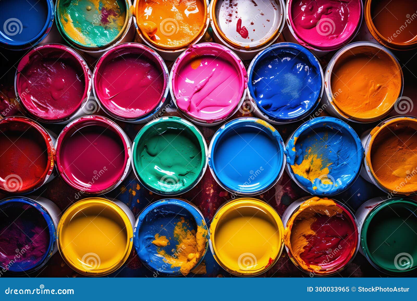 Colorful Paint Buckets Top View Stock Illustration - Illustration of ...