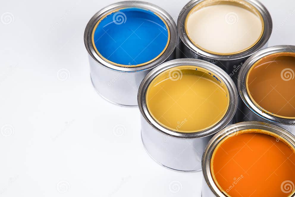 Colorful paint cans set stock image. Image of choice - 115432007