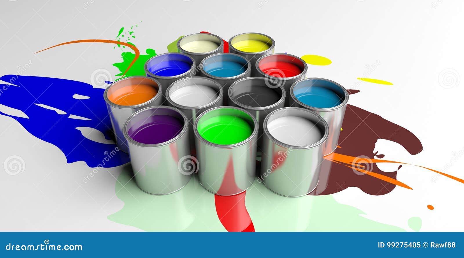 Colorful Paint Cans on White Background, 3d Illustration Stock ...