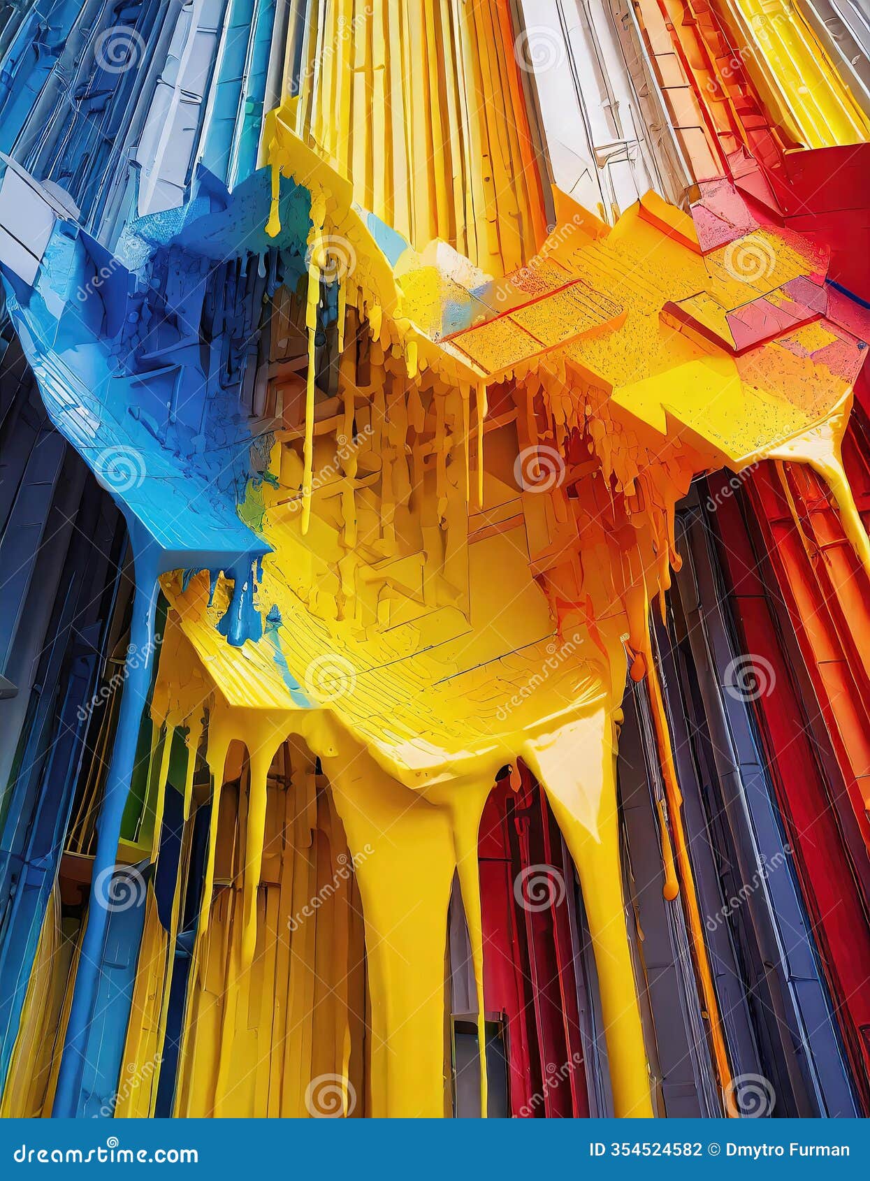 Colorful Paint is Dripping Down a Wall, Forming an Abstract Design ...