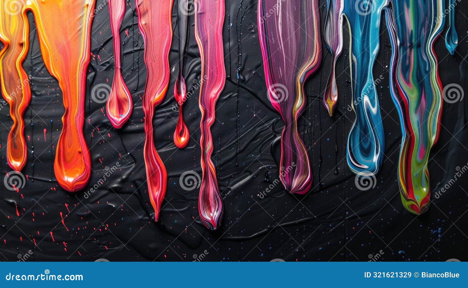 Colorful Paint Drips on Black Background AIG51A Stock Image - Image of ...