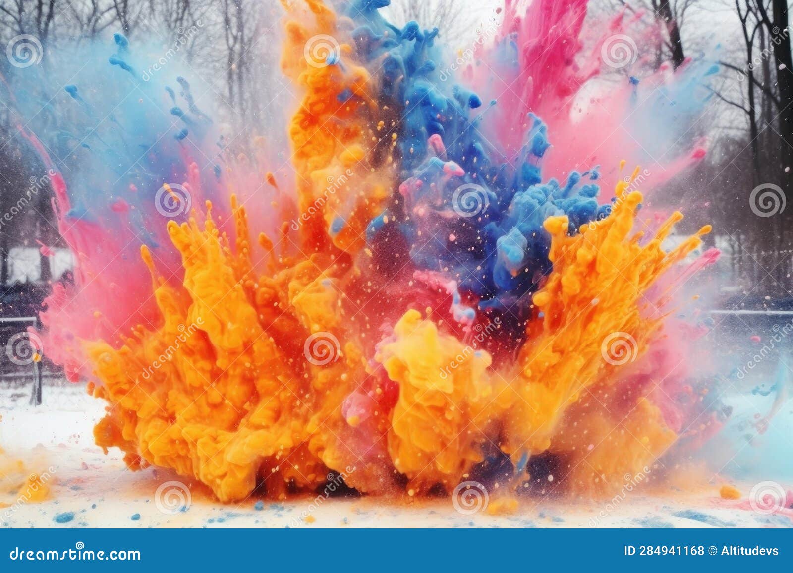 Colorful Paint Explosion Frozen in Mid-air Stock Illustration ...