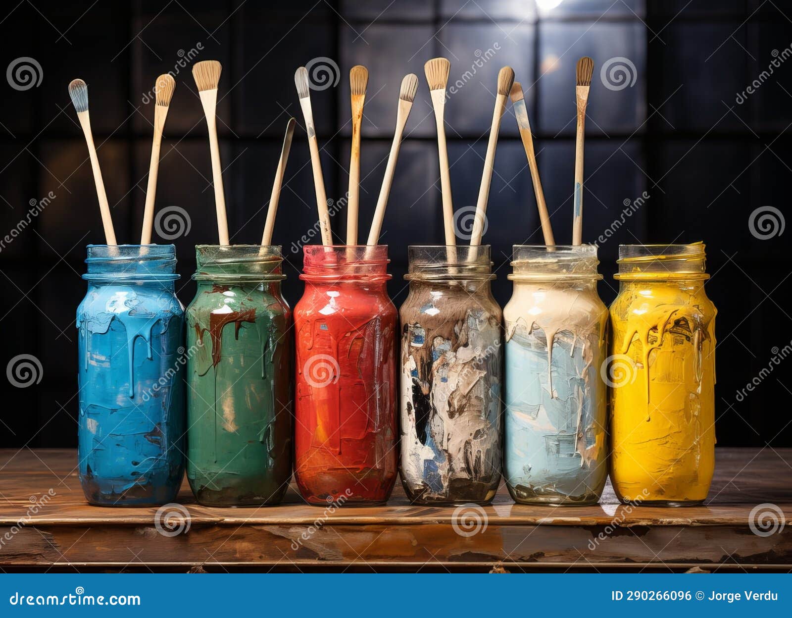 Colorful Paint Pots with Brushes Inside Stock Illustration ...