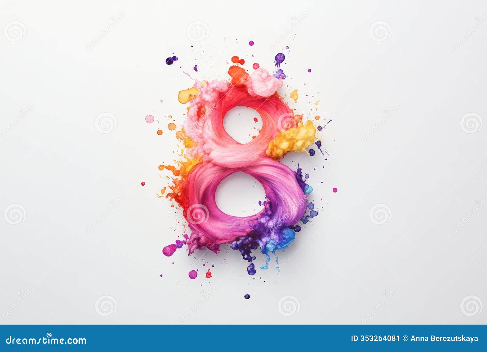 Colorful Paint Splash in the Shape of Number Eight Isolated on White ...