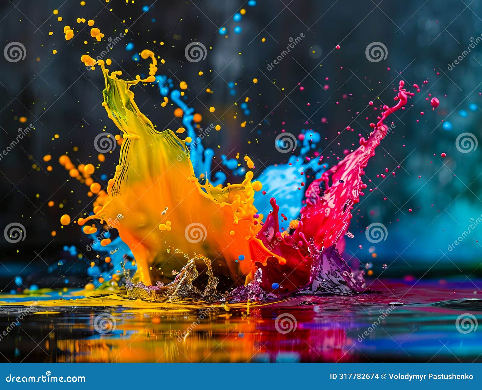 Colorful Paint Splashed into Water Stock Photo - Image of floor ...