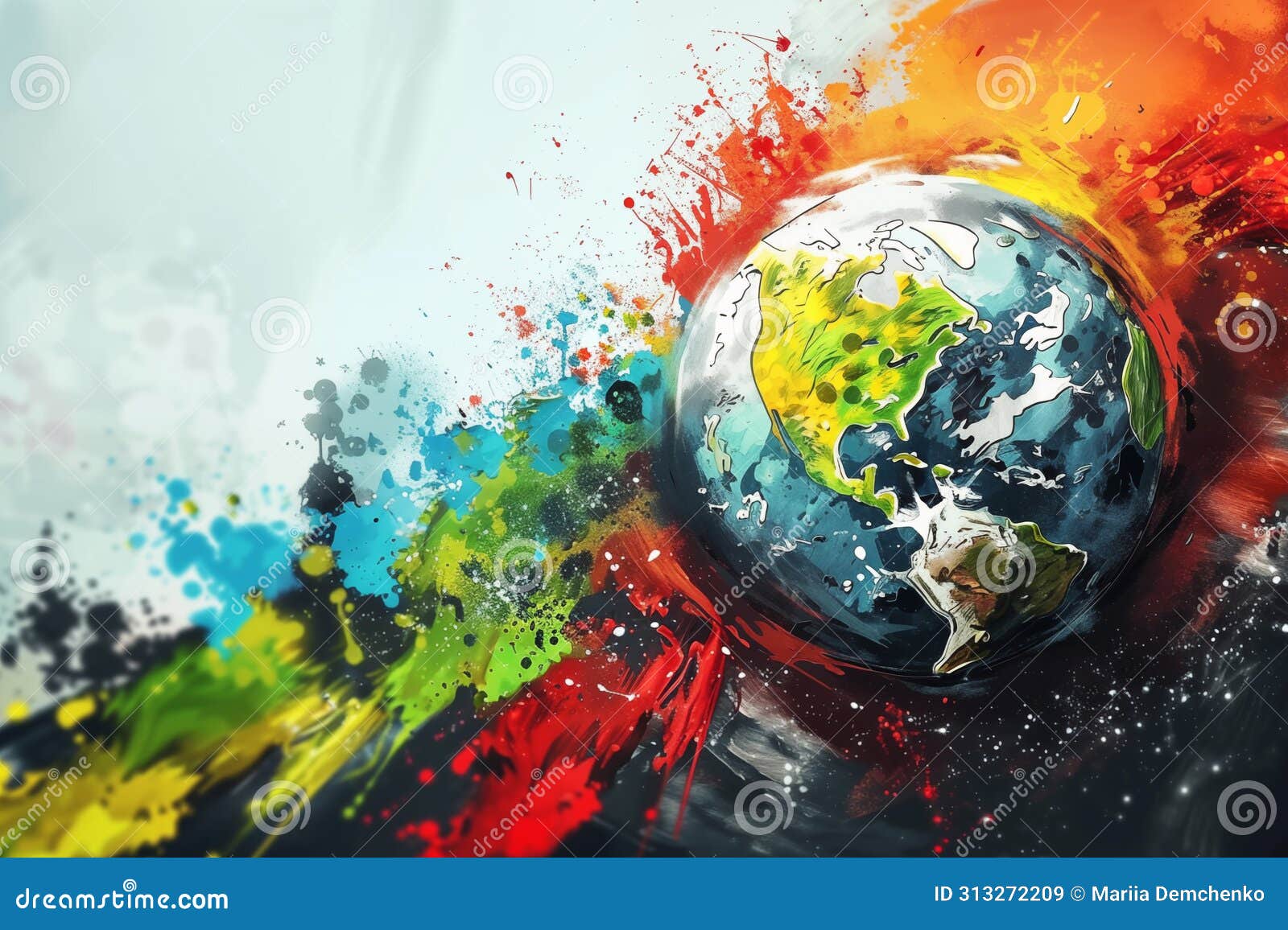 Colorful Paint Splashes Around Artistic Representation of Earth Planet ...