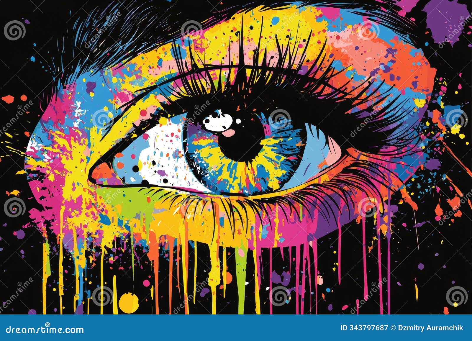 Colorful Paint Splashes Around the Human Eye in a Closeup Stock Image ...