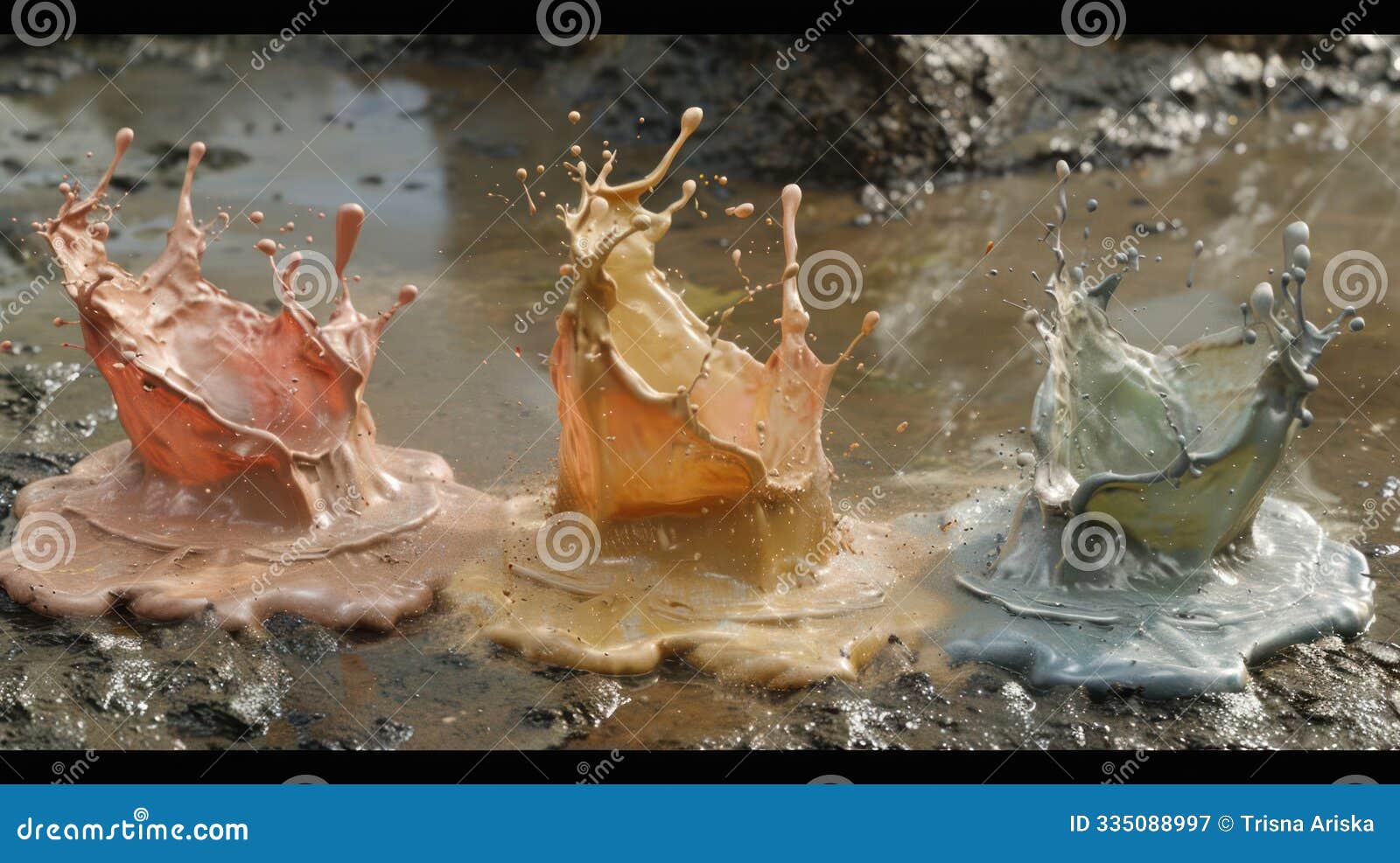 Colorful Paint Splashes Create Dynamic Shapes in a Muddy Environment ...