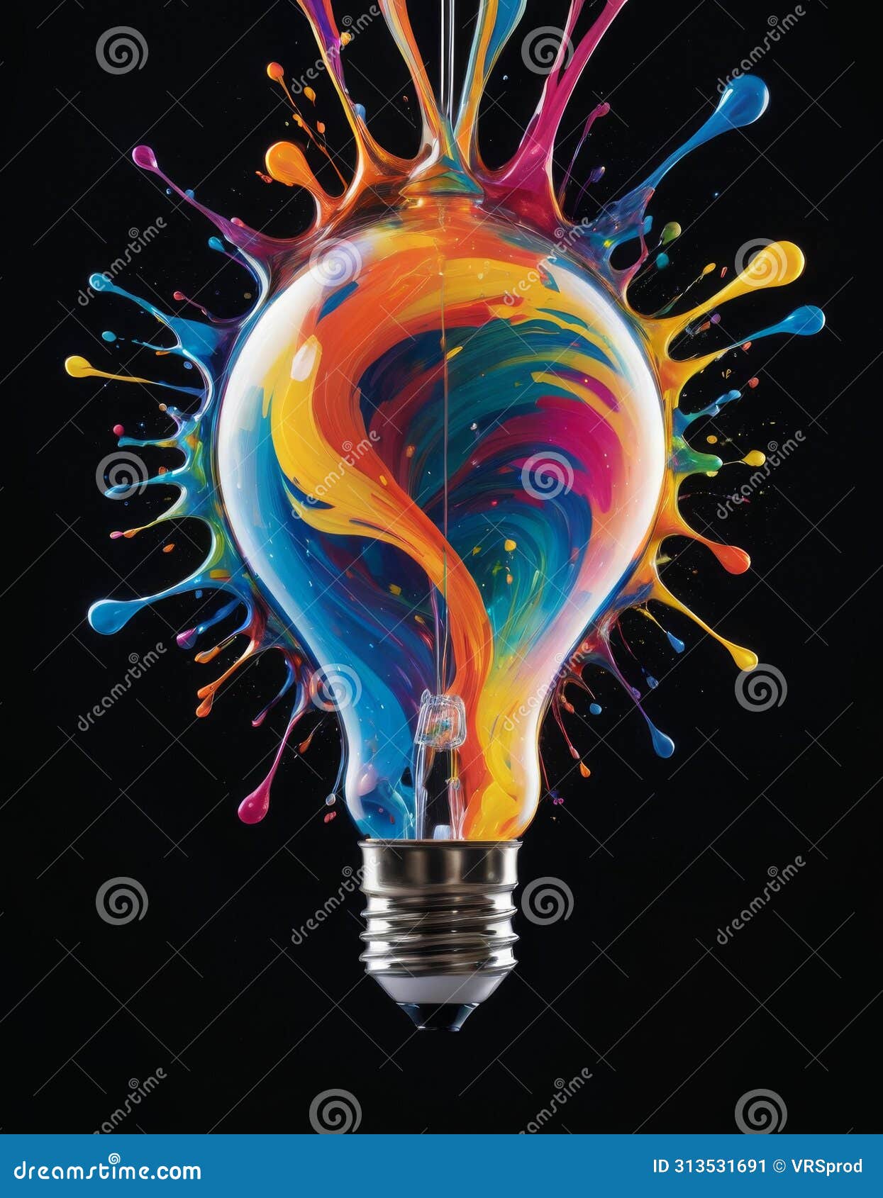 Colorful Paint Splashes on Lightbulb Stock Image - Image of liquid ...