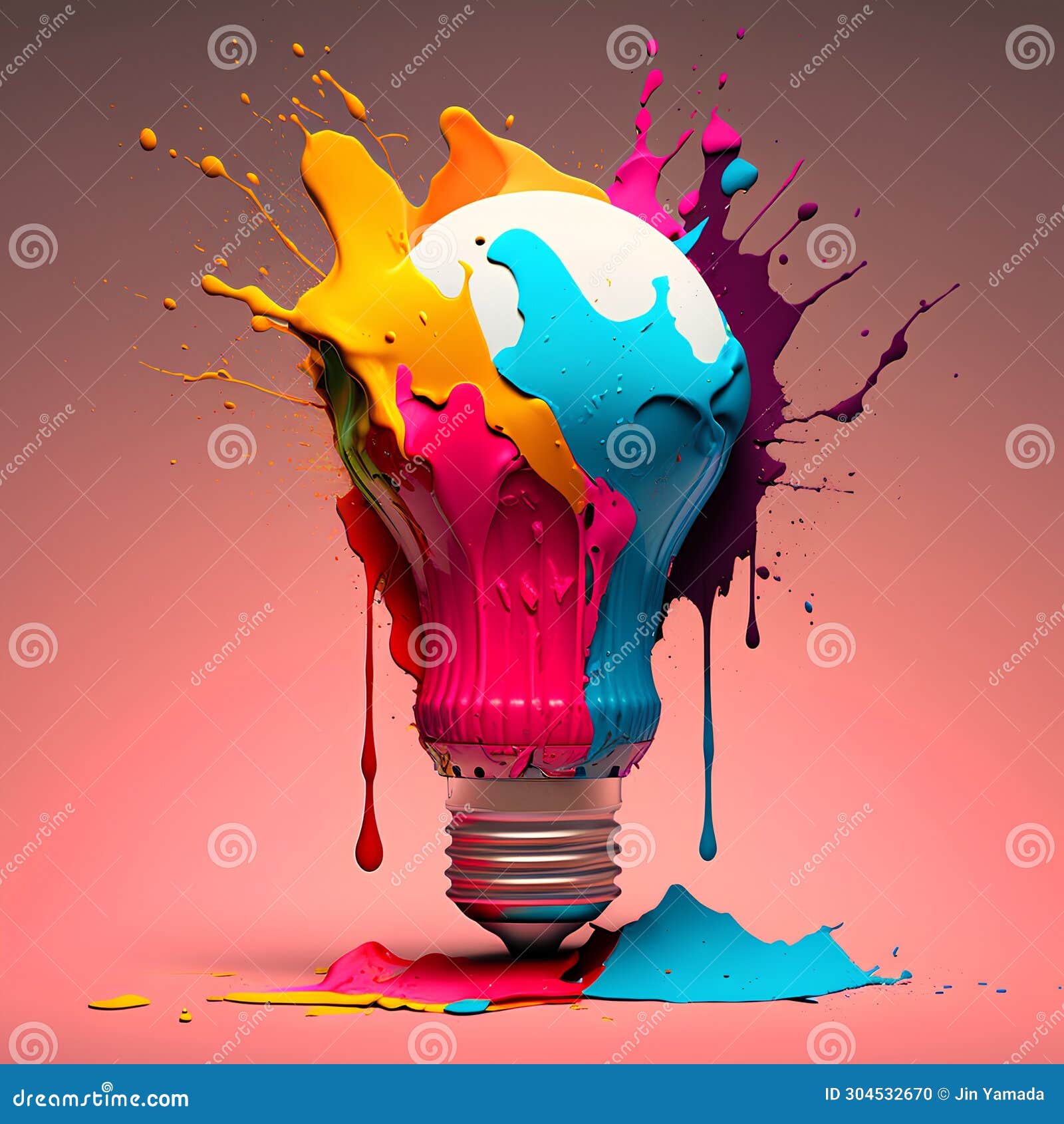 Colorful Paint Splashing from a Light Bulb. 3d Rendering Stock ...