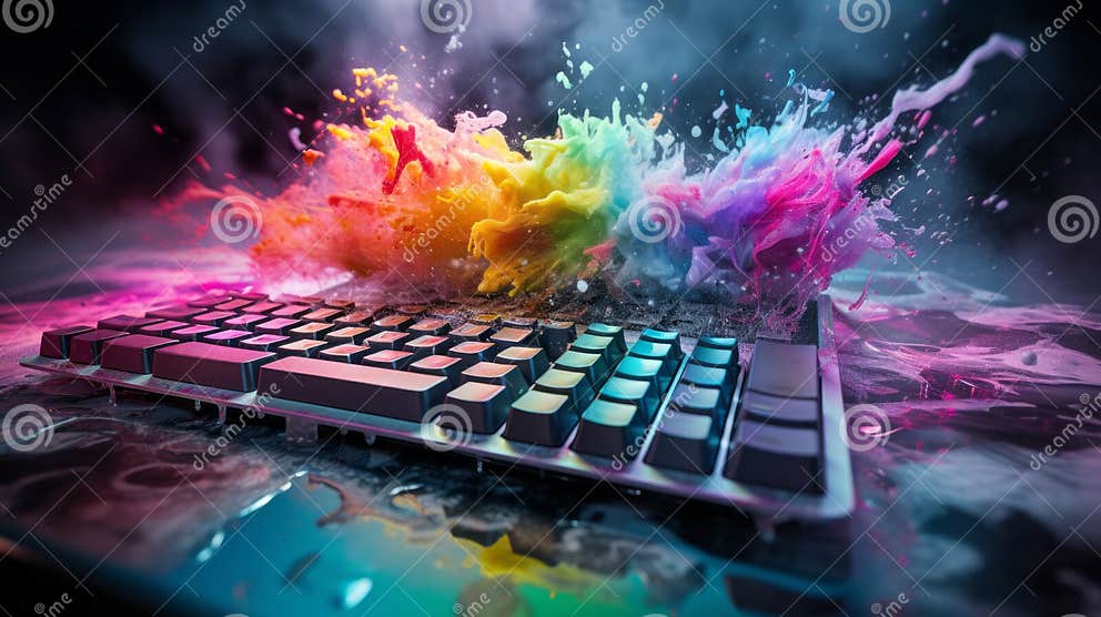 A Computer Keyboard Covered in Colorful Paint Stock Image - Image of ...