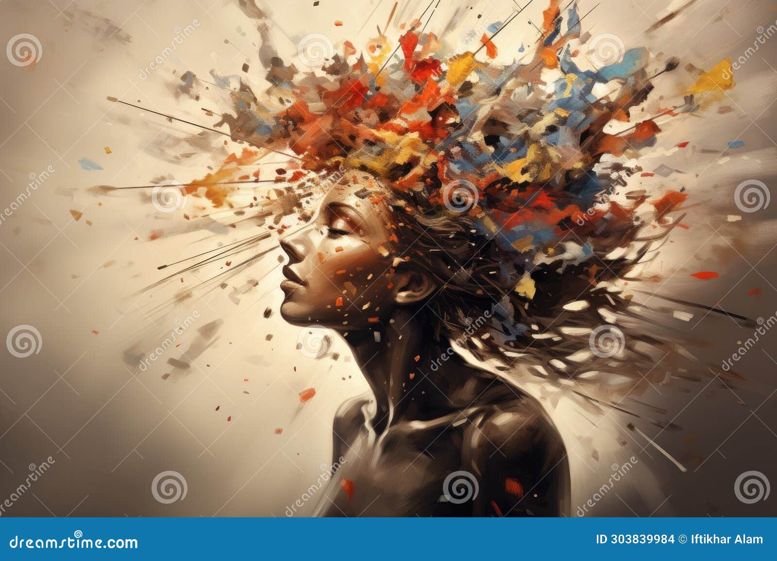 Colorful Paint Splatters Adorn Womans Head in Eye-catching Painting, an ...