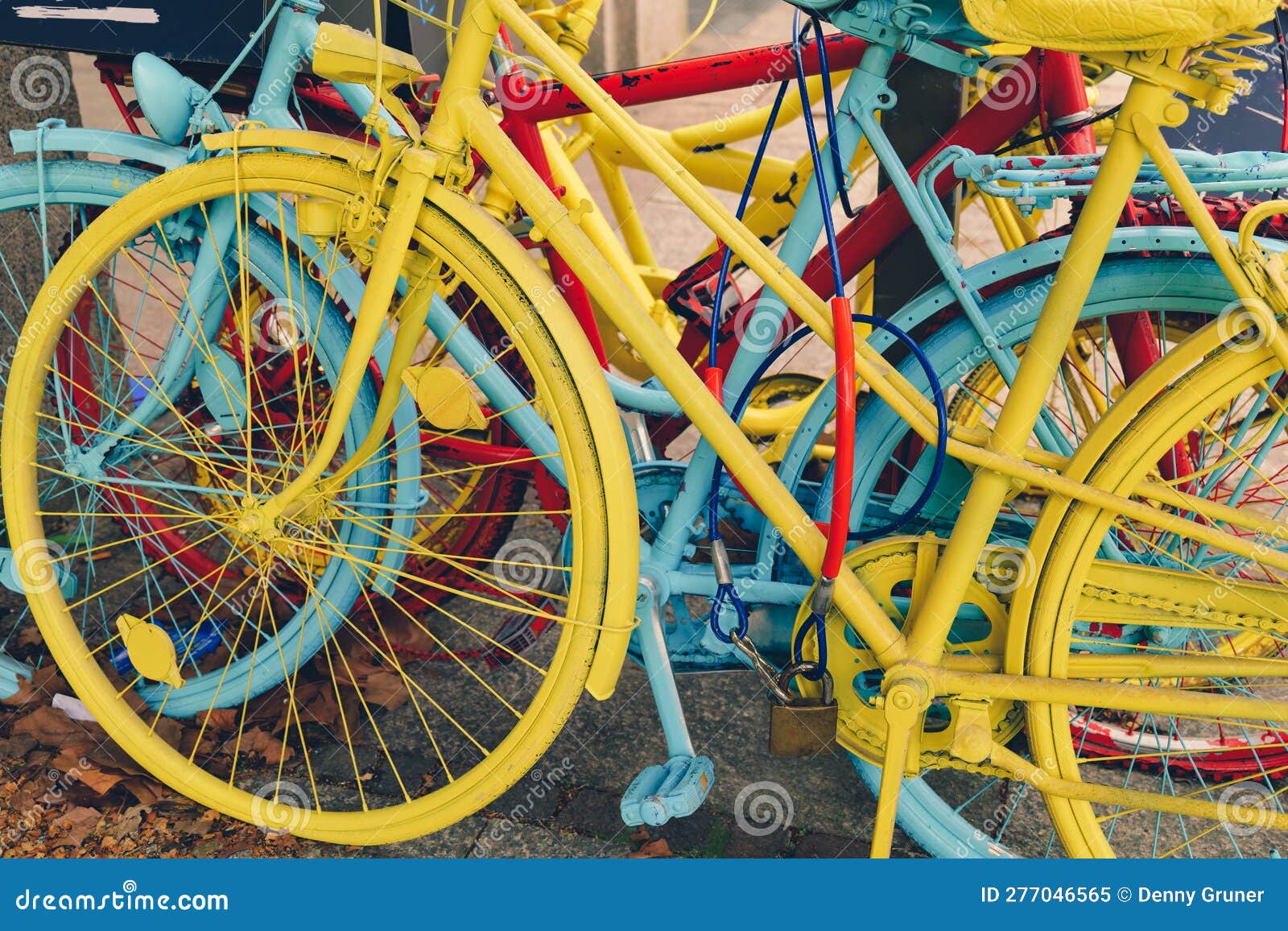 Colorful Painted Bicycles in a City Stock Image - Image of paint ...