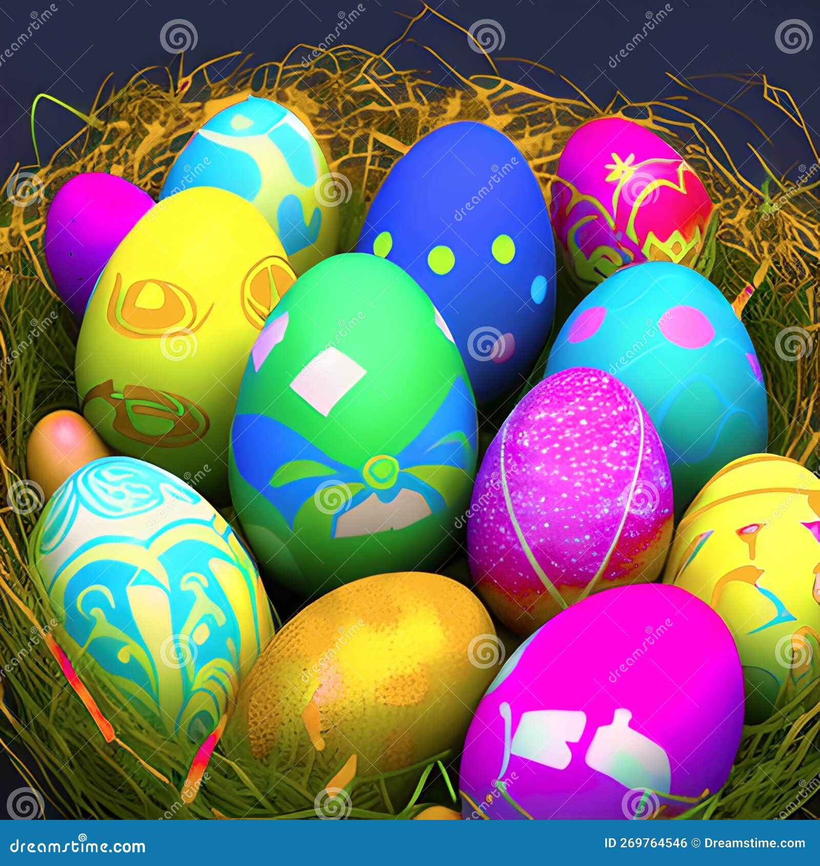 Colorful Painted Easter Eggs in a Nest of Grass Ai Generated ...