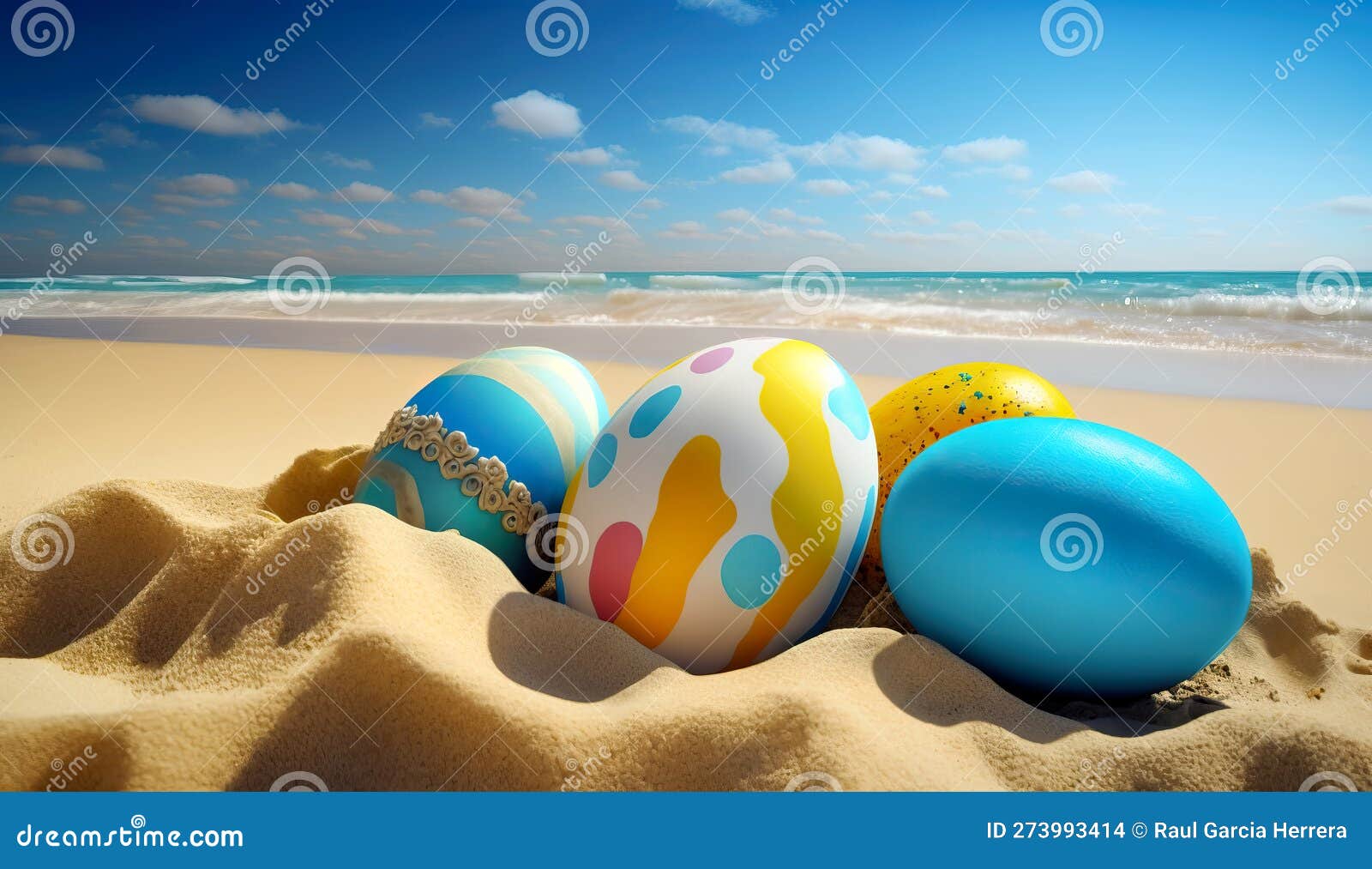 Colorful Painted Easter Eggs on Paradise Beach with Sea in the ...