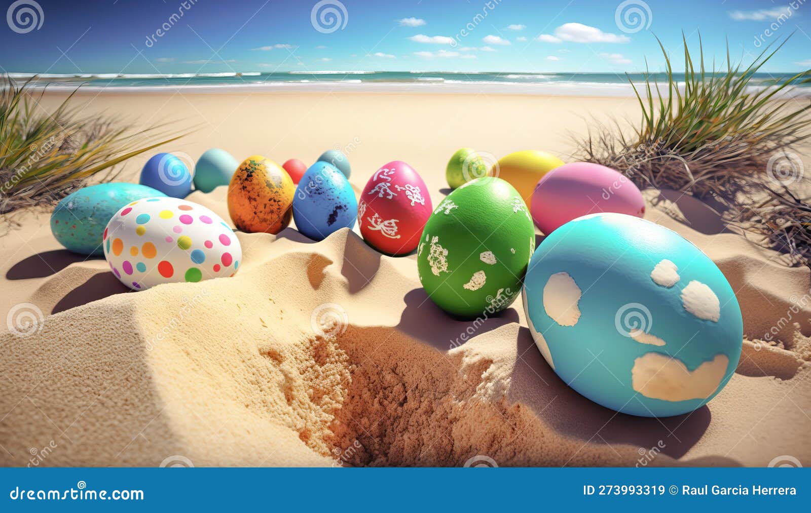 Colorful Painted Easter Eggs on Paradise Beach with Turquoise Sea in ...