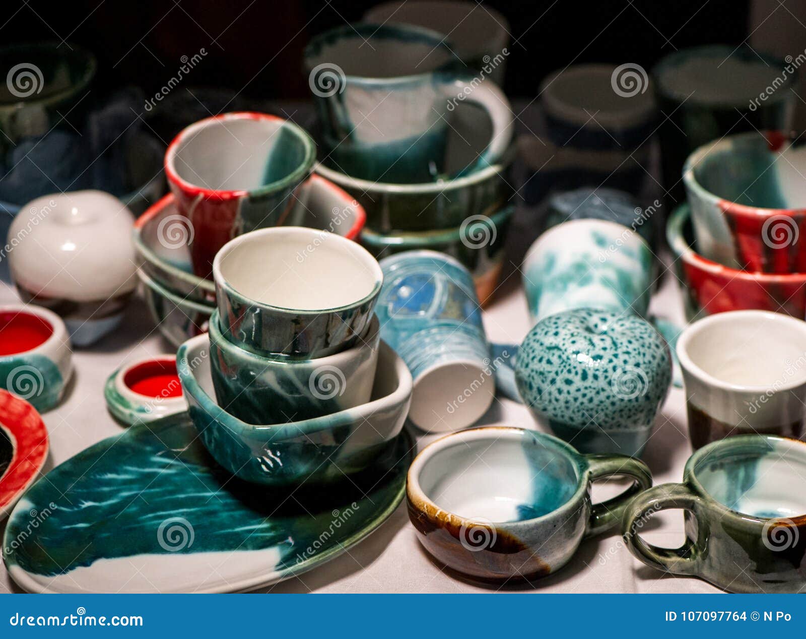 Colorful Painted and Glazed Craft Pottery Ranges Stock Photo - Image of ...