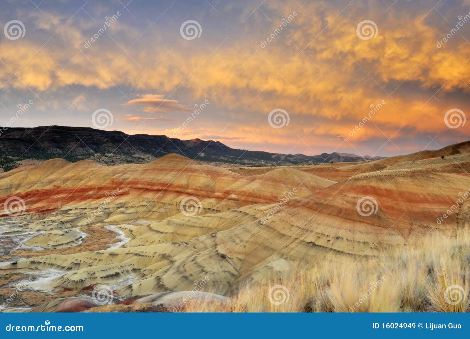 Colorful Painted Hills at Sunset, Mitchell, Oregon Stock Image - Image ...